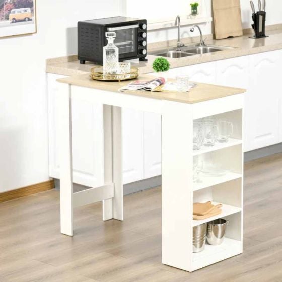 HOMCOM Breakfast Bar Table With 4 Tier Storage Shelf White Natural 835 494ND