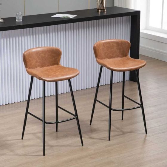 HOMCOM 2 Piece Bar Stools Set PU Leather with Backs and Steel Legs Brown 835 975V70BN